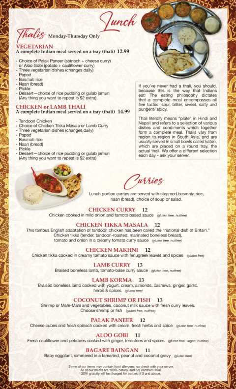 Menu | Shalimar Restaurant