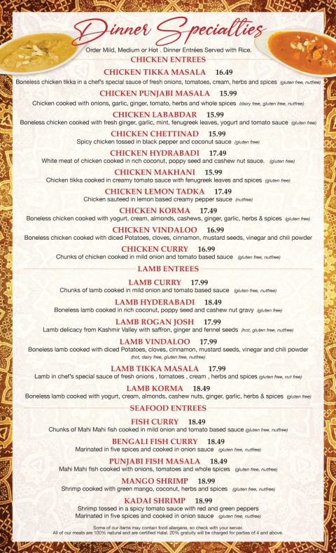Menu | Shalimar Restaurant