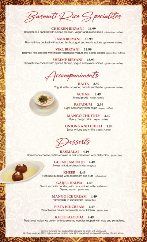 Menu | Shalimar Restaurant